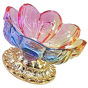 Beavorty Lotus Glass Fruit Tray Buddhist Plate Offering Bowl Tabletop Footed Fruit Plates Art Glass Bowl for Kitchen Centerpiece Dessert Cake