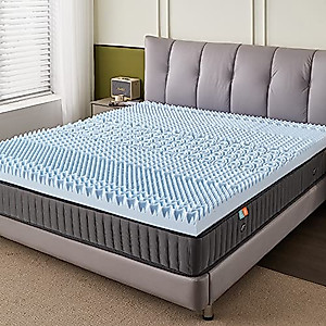 3 Inch 7-Zone Memory Foam Mattress Topper Full, Cooling Gel-Infused Swirl Egg Crate Memory Foam, Standard 100 by Oeko-TEX Certified, Blue
