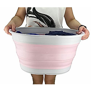SAMMART 23L (6 Gallons) Collapsible Plastic Laundry Basket - Oval Tub - Foldable Storage Container/Organizer -Portable Washing Tub -Space Saving Laundry Hamper (Grey/Pale Pink)