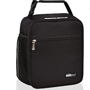 Buringer HOMESPON Reusable Lunch Bag Insulated Lunch Box Bento Cooler Tote with Front Pocket For Office/Outdoor (Black)