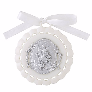 Moulded Crib Medal with Guardian Angel for Baby Nursery Room Decor, 3 1/4 Inch (White)