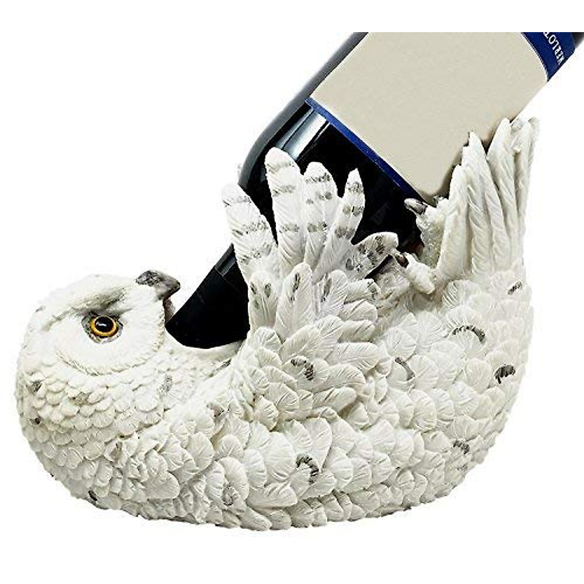 Ebros Wisdom of The Tundra Forest Beautiful Mystical Snowy Owl Wine Bottle Holder Figurine Storage Rack for Rustic Wildlife Decor Ideal for Cabin Lodge Country Design Decorative Party Hosting Kitchen