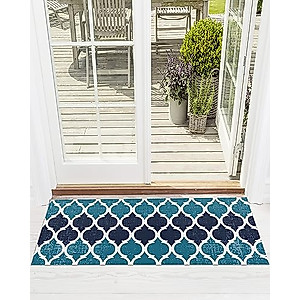 Front Door Mat, Non - Slip Absorbent Long Door Entry Mats, Doormats Indoor/Outdoor Entrance Rugs, Retro Geometric Morocco Tile Pattern Print Doormat - Easy to Clean Floor Mats for Home 16x47 Inch