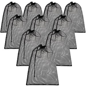 TecUnite 10 Pcs Mesh Bags Drawstring Laundry Bags Large Nylon Mesh Bags Gift Bag Dishwasher Bag with Sliding Drawstring for Kitchen Jewelry Gifts Wedding Favor Home(12 x 16 Inch,Black)