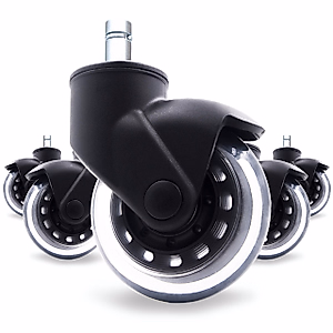 BF BRIGHTFIELD Office Chair Caster Wheels Set of 5 Swivel Vertical Axle Heavy Duty & Safe for All Floors Including Hardwood 3" Rubber Replacement for Desk Floor Mats