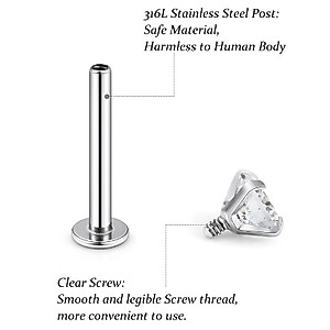 Vsnnsns 16G Lip Rings Stainless Steel Clear Cubic Zirconia Labret Monroe Lip Rings Nail Cartilage Tragus Helix Earrings Studs Ring Medusa Piercing Jewelry for Women Men 10mm