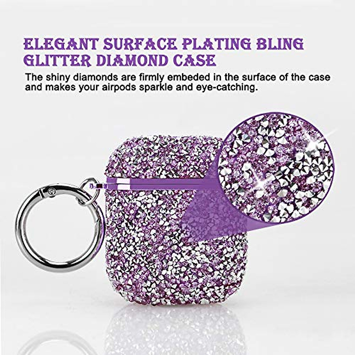 Superious Crystal Protective Compatible with AirPod 1 Case, AirPod 2 Case, Drop Proof Protection, Wireless Charging, Bling, Glitter, and a Keychain with a Cute Twist (Purple)