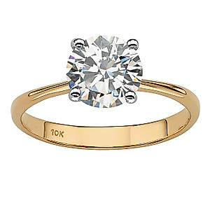 PalmBeach 10K Yellow Gold Round Genuine White Topaz Solitaire Engagement Ring Sizes 6-10 Size 7