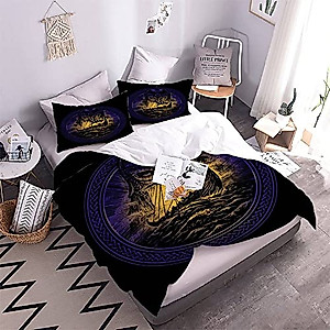 Quilt Cover Twin Size Viking Ship 3D Bedding Sets Sea of Storms and Draka Duvet Cover Breathable Hypoallergenic Stain Wrinkle Resistant Microfiber with Zipper Closure,beding Set with 2 Pillowcase
