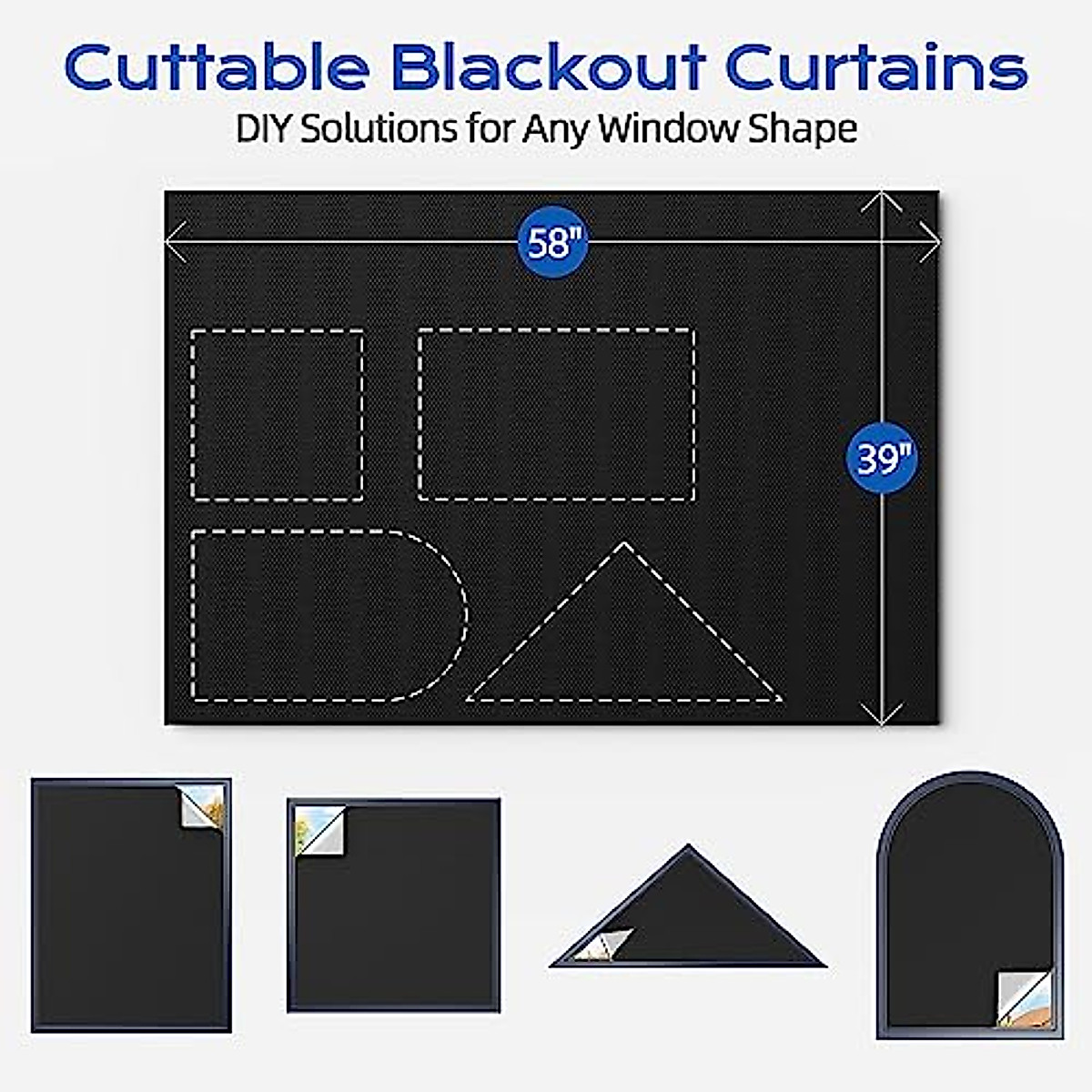Blackout Curtains for Bedroom, 39" x 58" Portable Blackout Blinds with 20 Sets Hooks & Loops Strips for 100% Blackout Window Film, Temporary Blackout Shades for Windows Cover Nursery Travel RV- Black