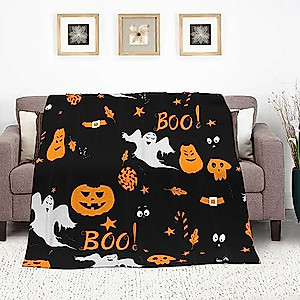 LAKIMCT Halloween Boo Blanket for Couch Bed Throw Blanket, Aesthetic Decorative Blanket for Travel Camping Comfy Blanket, Full Size Blanket, 70x80 inch