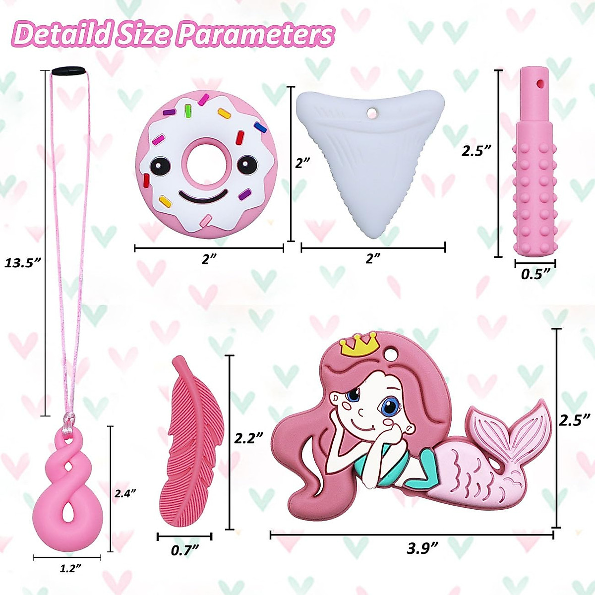 Chew Necklaces for Sensory Kids Adults, 6 Pack Silicone Sensory Chew Toys for Autistic Children with ADHD/SPD/Autism/Anxiety, Pink Chewy Necklace Stim Toy for Teething Chewing Biting Fidgeting