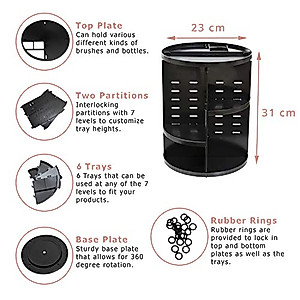 360 Rotating Makeup Organizer, DIY Adjustable Cosmetics Carousel Spinning Holder Storage Rack, Large Capacity, Eliminates Bathroom Countertop Clutter, Black, Luxx Chicc (Black)