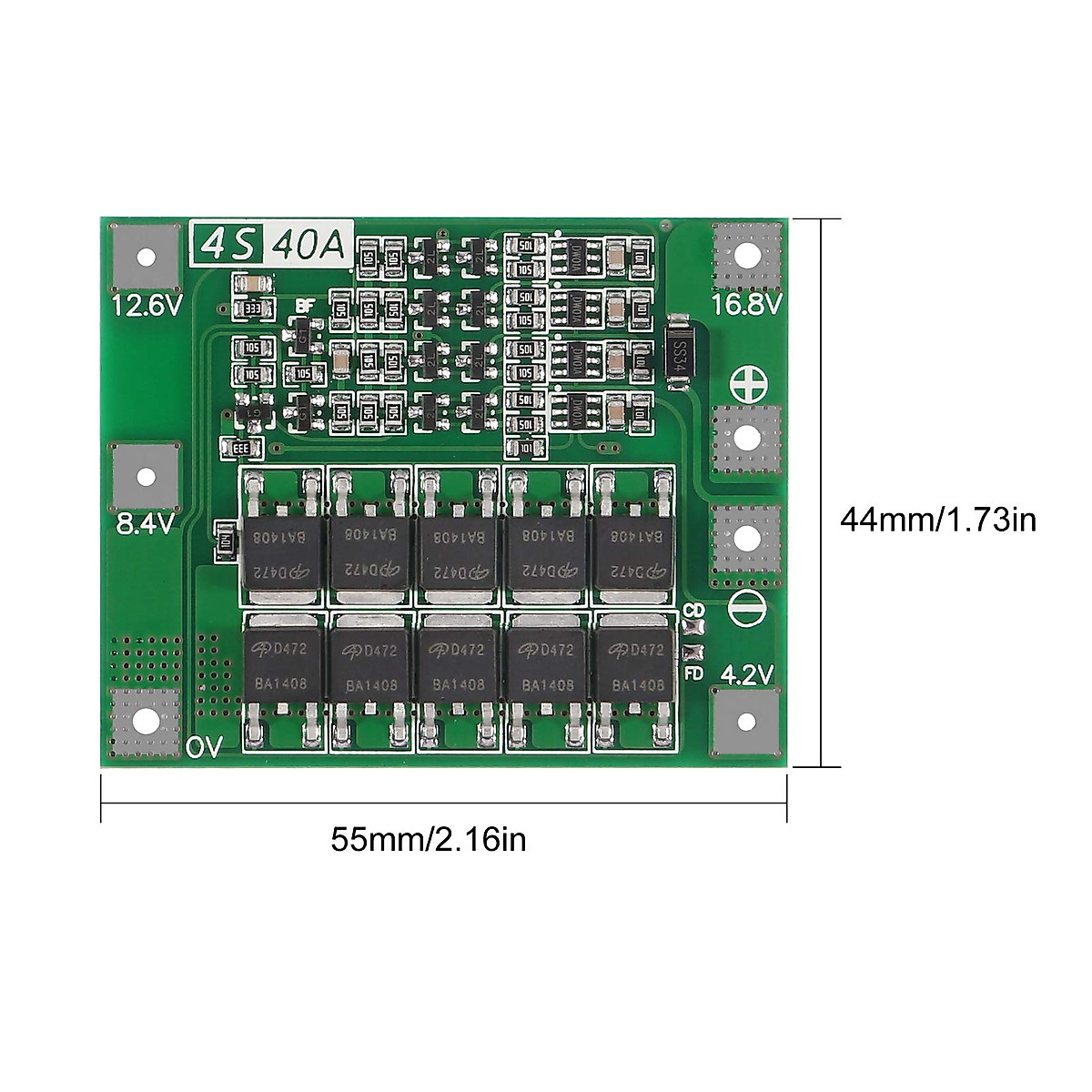 2Pack Enhanced 4S 40A 16.8V Li-ion Lithium Battery Protection Board PCB BMS Charger Protection Circuit Balance Charging Module for Drill Motor Motorcycle Battery (4S 40A)