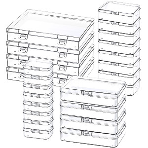 Mauproy 24 Pack Mixed Sizes Small Plastic Storage Containers, Mini Rectangular Small Items Organizer Boxes with Hinged Lids and Labels for Craft Jewelry Beads