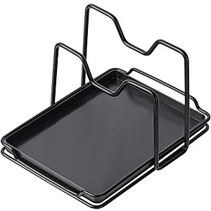 SUNFCON Pot Pan Lids Holder Cutting Board Rack Chopping Board Organizer Stand Spoon Rest w Drip Tray Kitchen Countertop Black