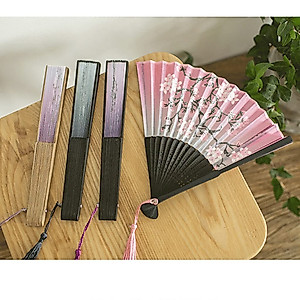 Folding Hand Fan for Women Hand Held Silk Folding Fans with Bamboo Foldable Chinese Japanese Vintage Fan Purple Sakura