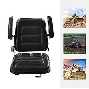 Black Universal Seat, Replacement Forklift Seat Garden Tractor Seat Universal Lawn Mower Seat Tractor Suspension Seat with Adjustable Backrest