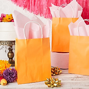 BLUE PANDA 25-Pack Orange Gift Bags with Handles - Medium Size Paper Bags for Birthday, Wedding, Retail (8x3.9x10 In)