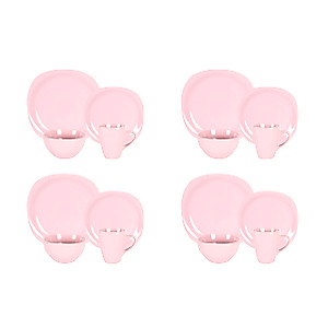 HomeVss, Stoneware Square 16pc Dinnerware Set, Matte Rose