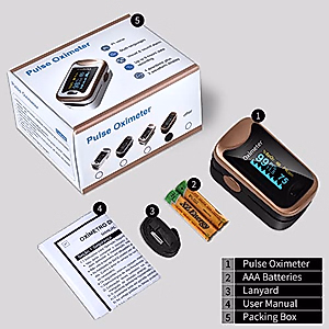 Pulse Oximeter Fingertip, LOVEWEE Upgraded SpO2 Blood Oxygen Saturation Monitor Heart Rate Monitor with Large OLED Digital Display, Portable Pulse Oximetry with Lanyard and Batteries