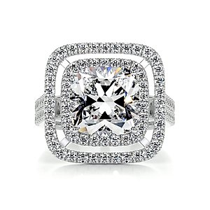 Solid Gold Handmade Engagement Rings 2 CT Cushion Cut Moissanite Diamond Double Halo Bridal Wedding Ring for Anniversary Propose Gift (14K Solid White Gold)