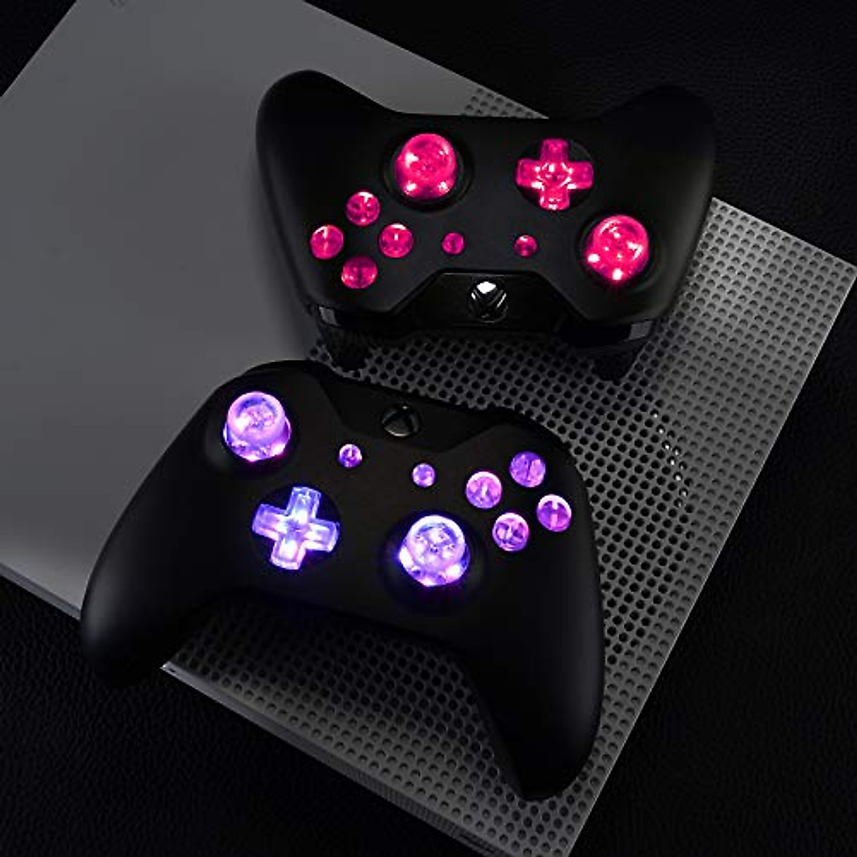 eXtremeRate Multi-Colors Luminated Dpad Thumbsticks Start Back ABXY Action Buttons (DTF) LED Kit for Xbox One Standard, Xbox One S X Controller 7 Colors 9 Modes Button Control -Controller NOT Included