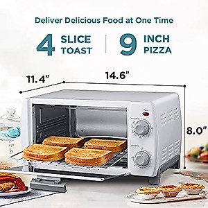 COMFEE' Toaster Oven Countertop, 4-Slice, Compact Size, Easy to Control with Timer-Bake-Broil-Toast Setting, 1000W, White (CFO-BB102)