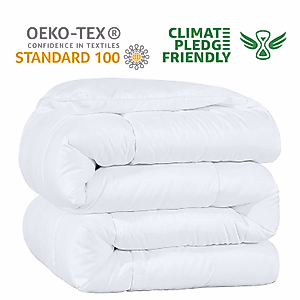 Kingsley trend Queen Comforter Duvet Insert - All Season Quilted Ultra Soft Breathable Down Alternative, Box Stitch White Comforter with Corner Tabs, 90x90