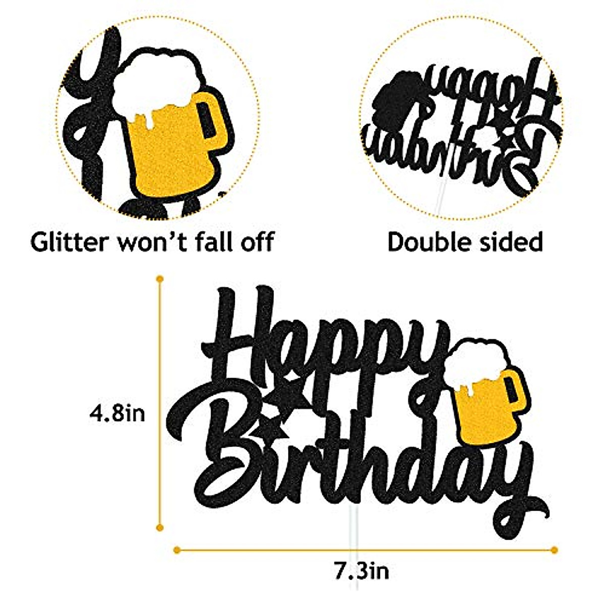 Happy Birthday Banner Cheers for 20 21 24 25 28 30 40 50 60 70 80 Years with Cake Topper Circle Dots Garland for Men Women Him Her Bday Party Supplies Glitter Black Decorations Pre-Strung