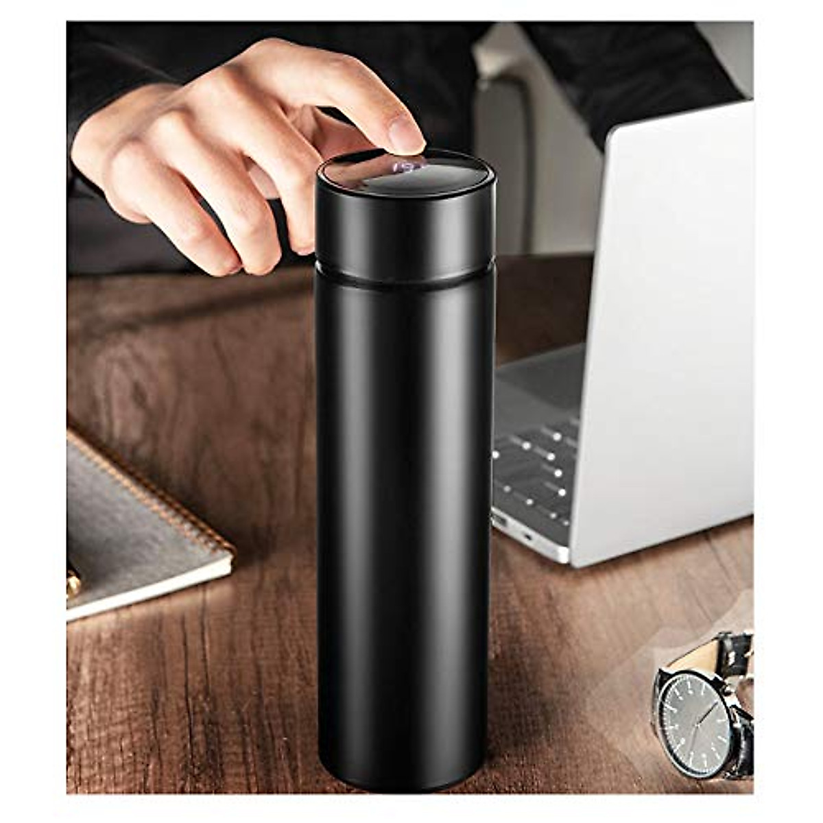 500ml Water bottle，Travel Mugs, Stainless Steel Insulated Water Bottle,Touch Interactive,Temperature (Black)