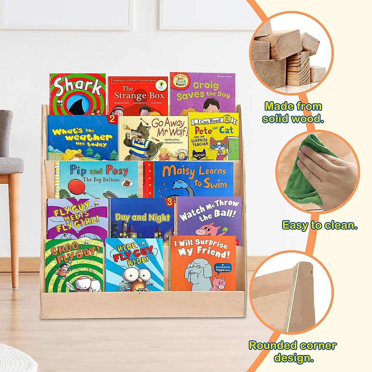 Tongmo Single-Sided Kids Bookshelf: 5 Tier Montessori Bookshelf Wood Classroom Bookcase for Kids Library with Back Storage (Natural, Large)