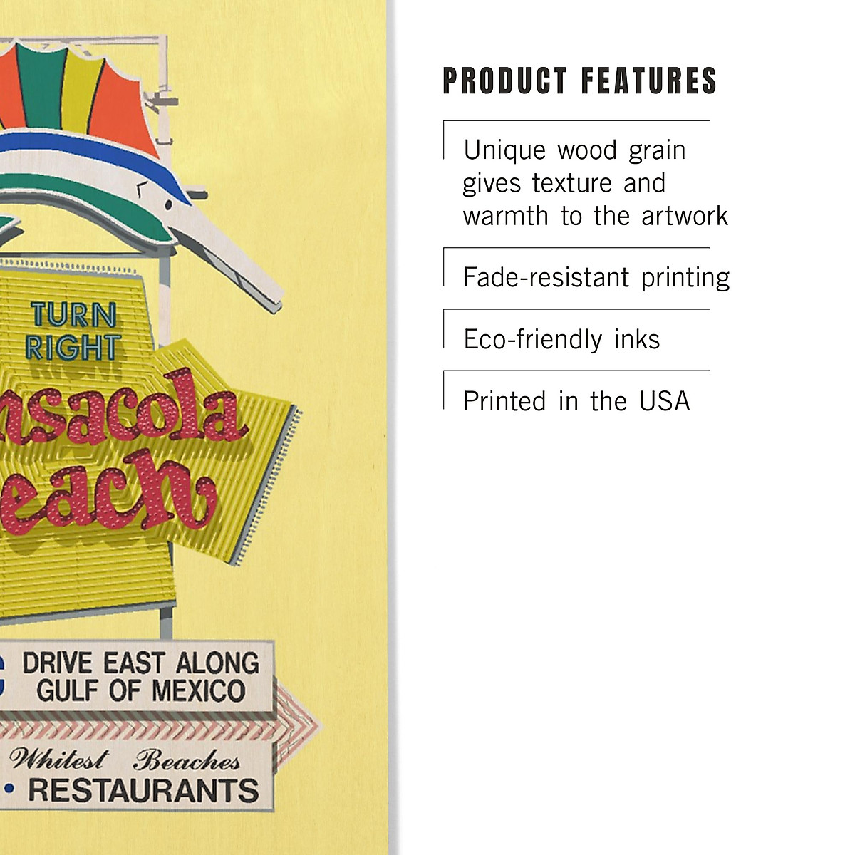 Lantern Press 6x9 Inch Wood Sign, Ready to Hang Wall Decor, Pensacola Beach, Florida, Sign,