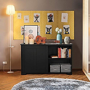 Yaheetech 2pcs Storage Cabinet Kitchen Buffet Cabinet with Sliding Doors and Adjustable Shelf, Stackable Cupboard for Kitchen Living Room Dining Room Hallway