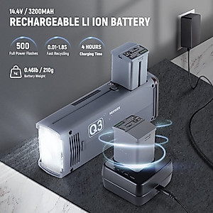 NEEWER Q3 200Ws 2.4G TTL Flash (2nd Version), 1/8000 HSS Strobe Light Photography Monolight with QPRO-C Trigger Compatible with Canon, Diffuser/3200mAh Battery/500 Full Power Pops/Recycle in 0.01-1.8s