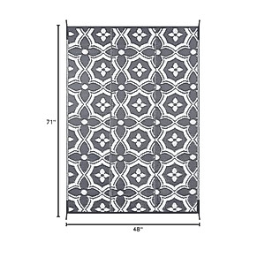 Vaukki Reversible Rug, Plastic Straw Outdoor Mat Fade Resistant Plastic Outdoor Patio Mat, Lightweight Ocean Area Carpet for Patio, RV, Camping, Deck, Backyard and Picnic (Grey and White, 4'x6')