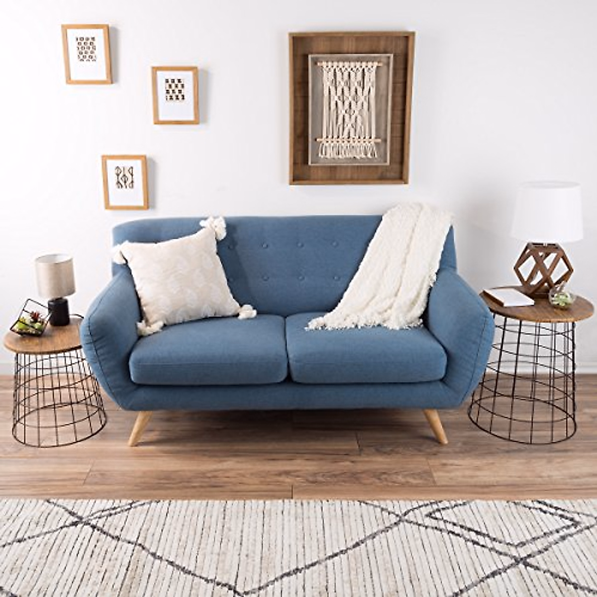 Lavish Home End Storage – Nesting Wire Basket Base and Wood Tops – Industrial Farmhouse Style Side Table, Set of 2 - Round Black, Brown