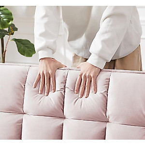 3 in 1 Convertible Velvet Loveseat Futon Couch Bed for Small Spaces - Pull Out Sofa Bed, Adjustable Backrest, Lumbar Pillows (Pink)