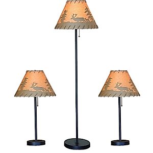 Catalina Lighting 58" Rustic Cabin Lodge 3-Piece Table & Floor Lamp Set with Pull Chain, Forest Print