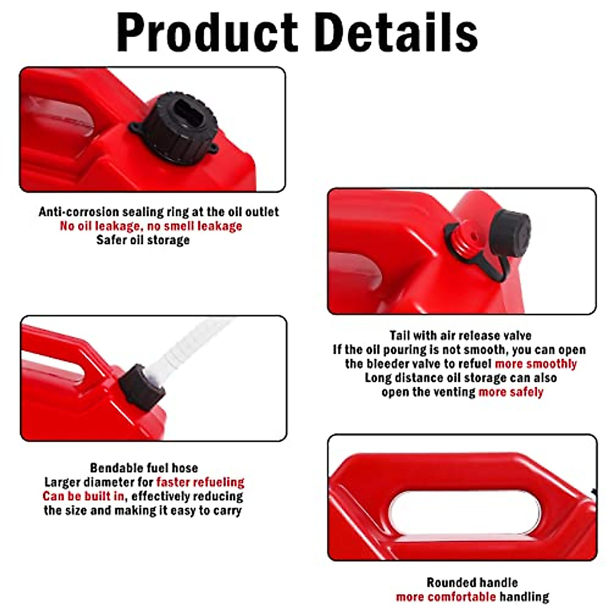 ATV Gas Can 1.3 Gallon with Mounting Bracket and Lock, 5L Oil Petrol Storage Cans Spare Emergency Backup Tanks,for SUV ATV Motorcycle Gas Can