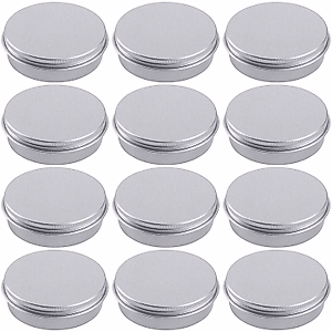 2 Ounce Aluminum Tin Jar Refillable Containers 60 ml Aluminum Screw Lid Round Tin Container Bottle for Cosmetic,Lip Balm, Cream, 12 Pack.