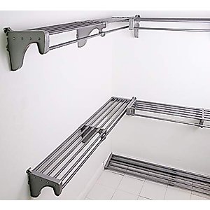 EZ Shelf - Walk in Closet System - 5 Pack - Expandable Closet Shelf with Hanging Rod (Each 40.5–73”) - with 4 End Brackets - Silver - Strong - Easy to Install – Alternative to Wire Closet Shelving