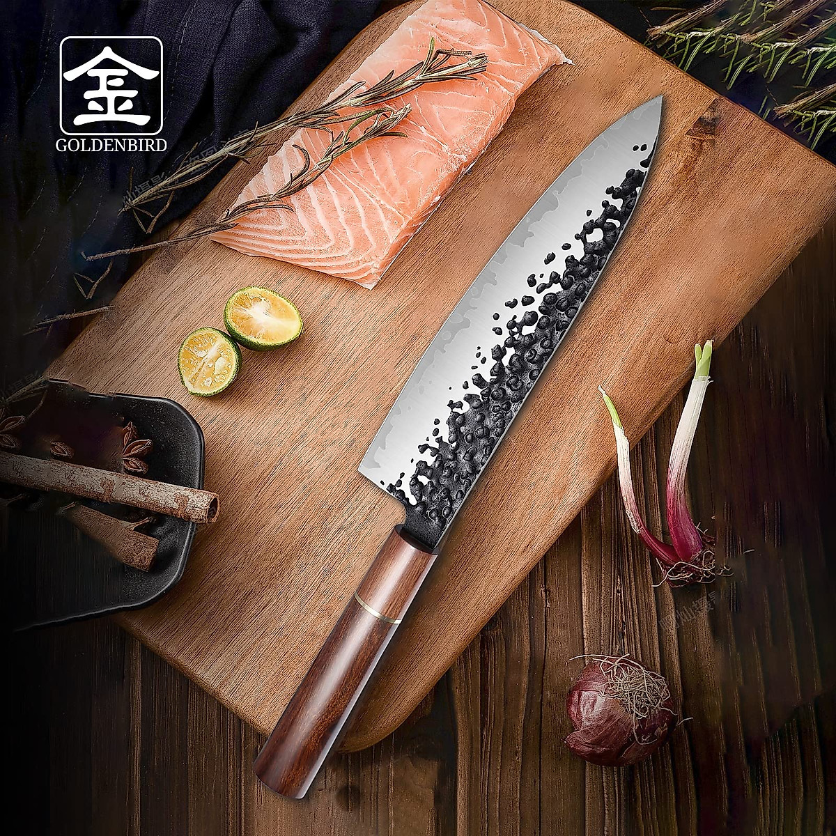 Golden Bird Japanese Gyuto Knife - Upgraded Chef Knife Professional 8 Inch Slicing Knife, 3 Layers 9CR18MOV High Carbon Kitchen Knife Sharp Santoku Knife for Meat Cutting, Vegetable Chopping