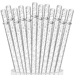 ALINK 12-Pack Reusable Clear Plastic Glitter Straws, 11" Long Hard Tumbler Replacement Straws for 20 OZ 30 OZ Stanley, Yeti/Rtic, Mason Jars with Cleaning Brush