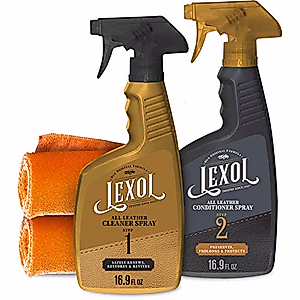 Lexol Trigger Spray Cleaner and Conditioner Kit with 2 Applicators (4 Items) - Foaming Car Leather Cleaner and Conditioner Kit