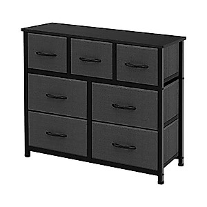 AZL1 Life Concept Storage Organizer 7-Drawer Closet Shelves, Sturdy Steel Frame Wood Top with Easy Pull Fabric Bins for Clothing, Dark Grey