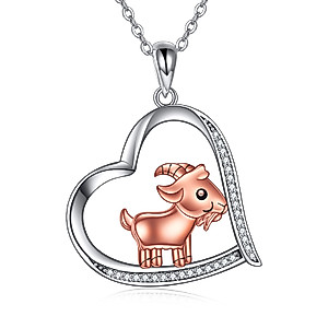 YAFEINI Goat Gifts for Goat Lovers Sterling Silver Goat Heart Necklace Goat Pendant Jewelry for Women