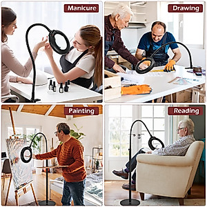 Veemagni 5X Stand Magnifying Glass with Light, 24" Flexible Gooseneck 5 Color Modes Stepless Dimmable Magnifying Floor Lamp, 3-in-1 Adjustable Lighted Magnifier Hands Free for Close Work, Esthetican