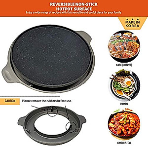 KD HOME Korean BBQ Grill with Drain, Traditional Cauldron Shaped Aluminum Gama Pot Lid Grill, Perfect for Grilling Vegetable Egg Port Beef Meat Garlic & More. Made in Korea, 11.5 inch