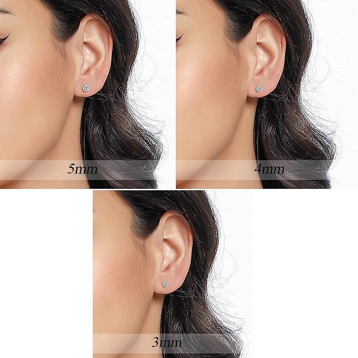 Moissanite Stud Earrings Set, S925 Sterling Silver Round Moissanite Diamond Stud Earrings Pack of 3 for Women Men 3-5mm